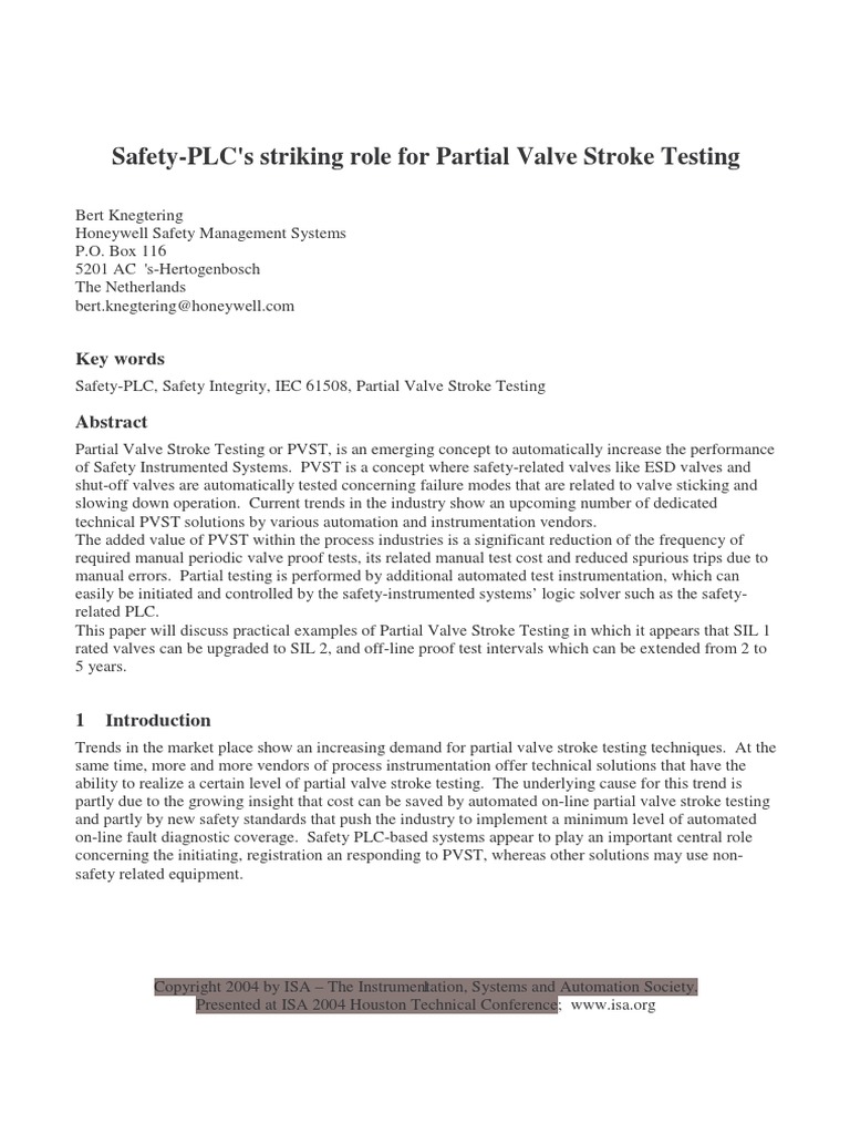 Safety-PLC's Striking Role For Partial Valve Stroke Testing: Key Words ...