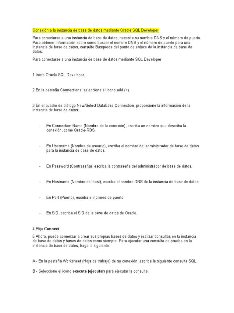 Conexión A La Instancia de Base de Datos Mediante Oracle SQL Developer ...