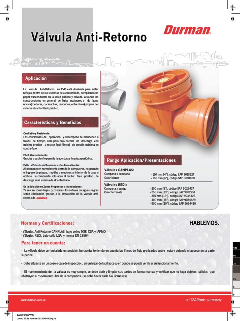 Valvula Antiretorno Durman | PDF | Naturaleza | Agua