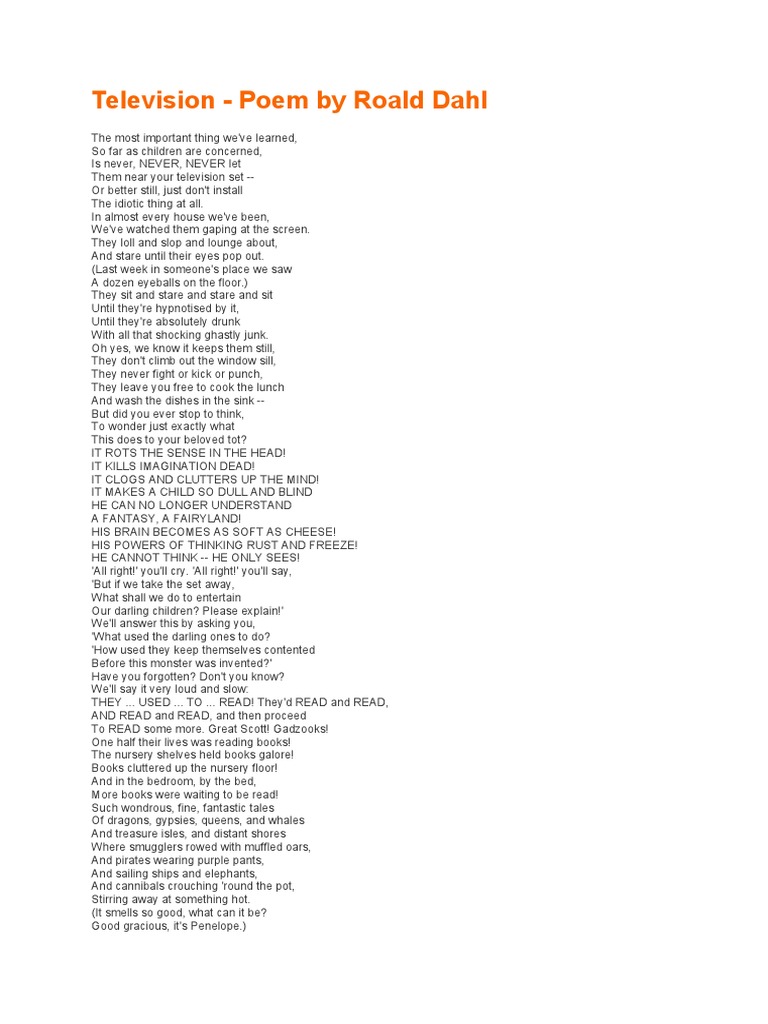 Television - Poem by Roald Dahl | PDF