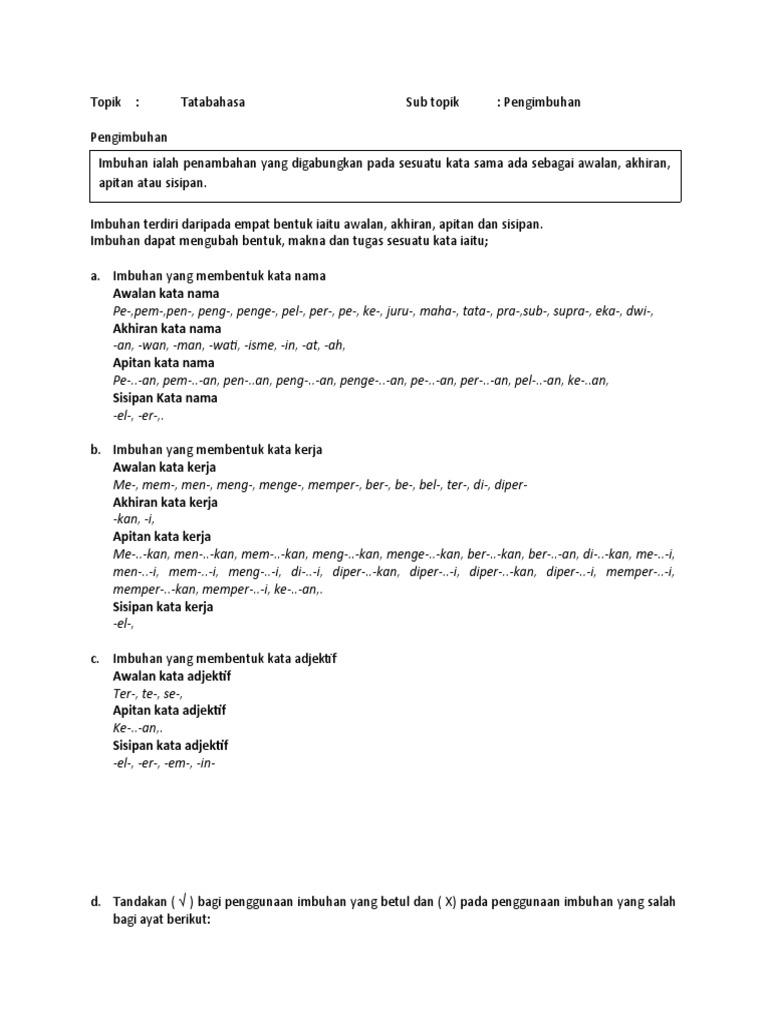 Panduan Penggunaan Imbuhan | PDF