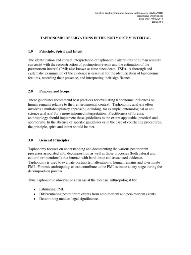 Forensic Taphonomy Guidelines | PDF | Decomposition | Autopsy