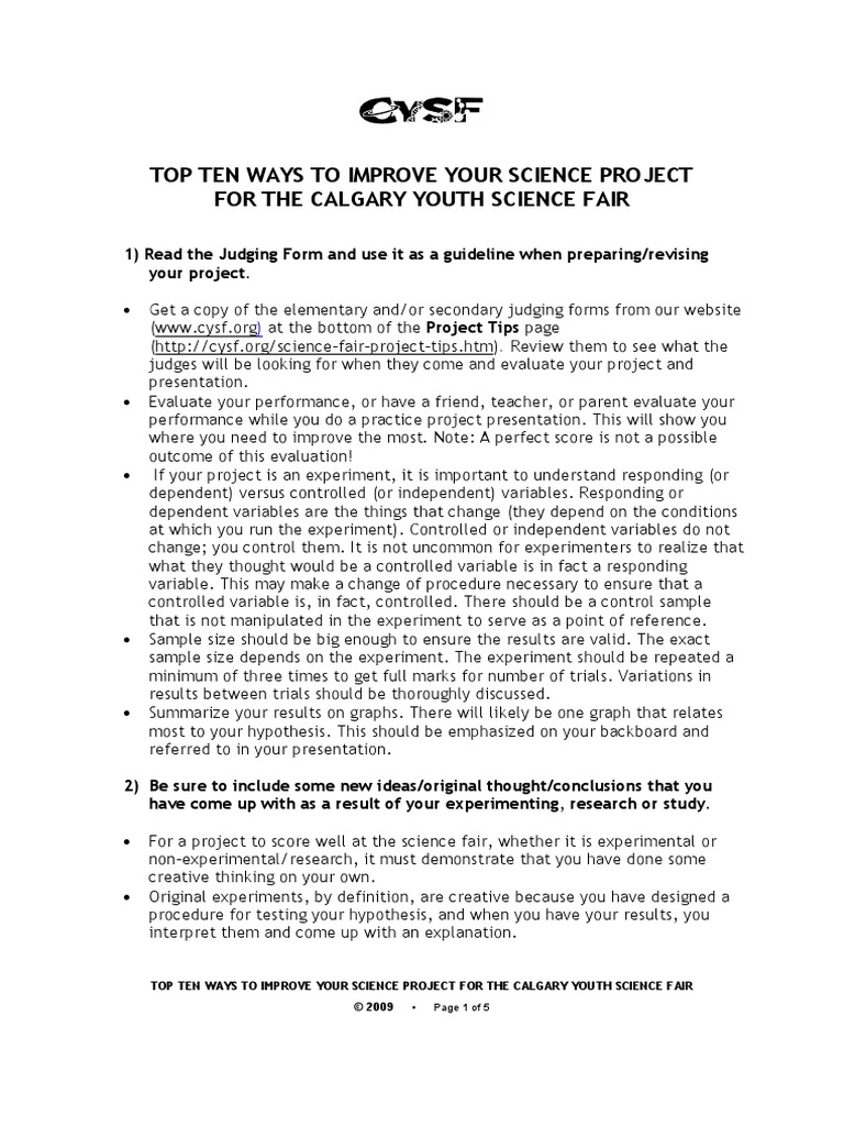 Top Ten Ways To Improve Your Science Project | PDF | Experiment ...