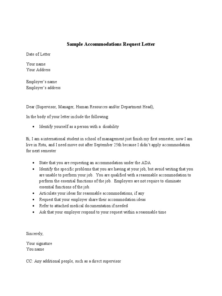 Sample ADA Accommodation Request Letter | PDF