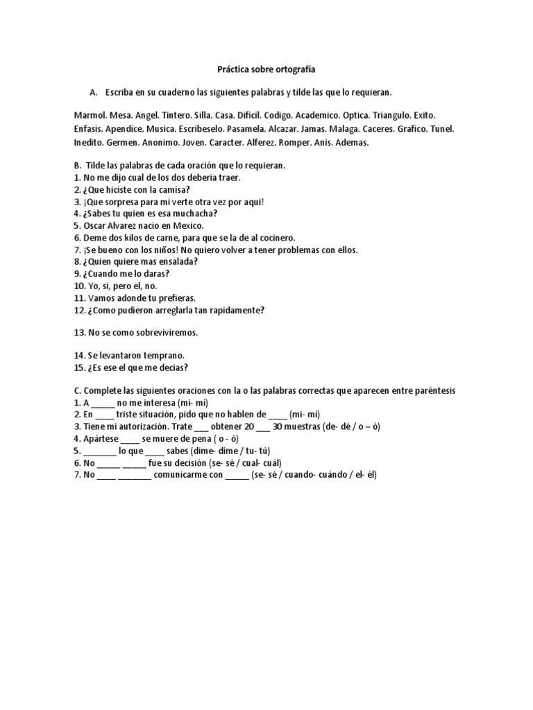 Práctica Sobre Ortografía | PDF