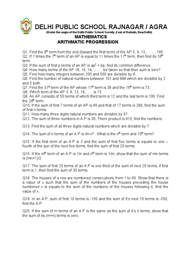 Arithmatic Progression Practice Questions | PDF