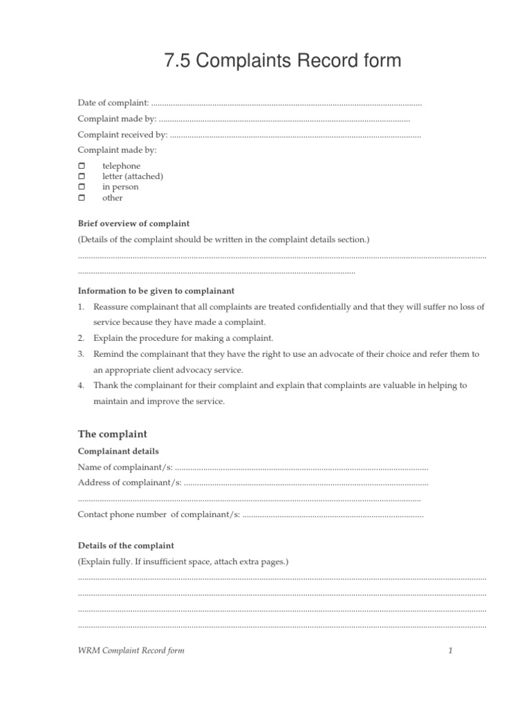 Complaints Record Form | PDF | Complaint | Government