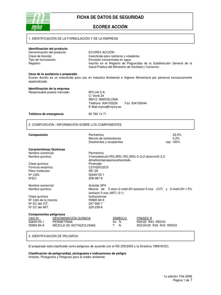 Ficha Tecnica Ecorex Accion | PDF | Agua | Residuos