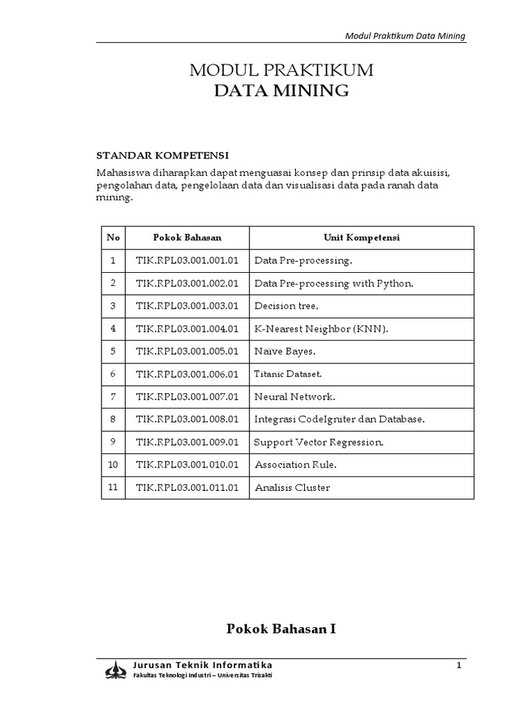Modul Data Mining | PDF | Metode & Bahan Ajar | Komputer