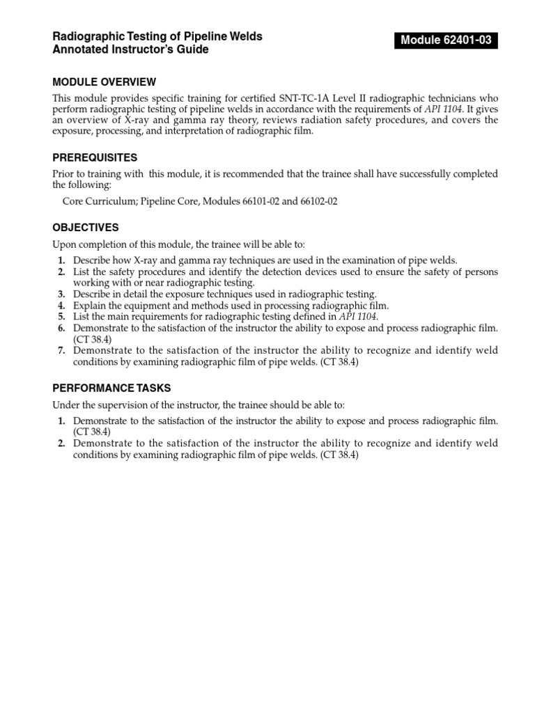 Radiographic Testing of Pipeline Welds Annotated Instructor's Guide ...