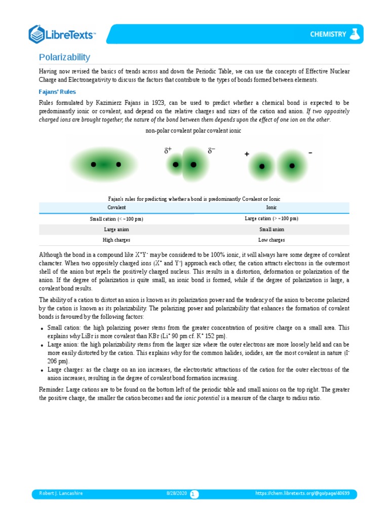 Polarizability | PDF | Ion | Ionic Bonding