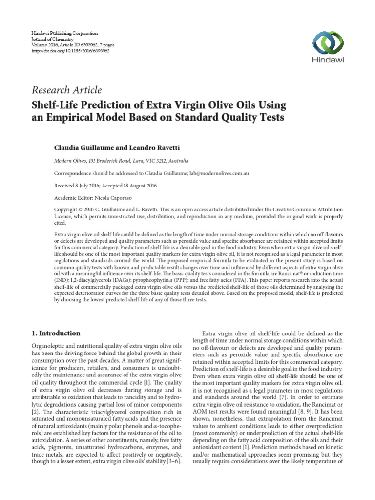 Research Article | PDF | Olive Oil | Shelf Life