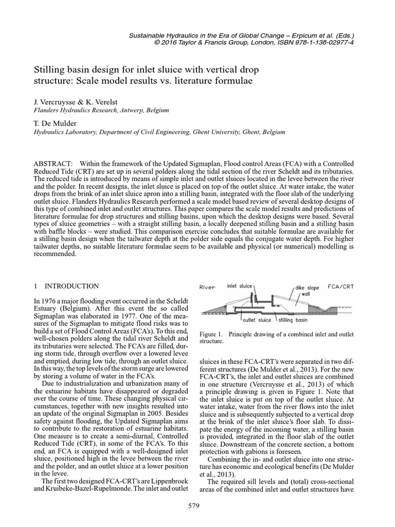 Stilling Basin Design For Inlet Sluice With Vertical Drop | PDF ...
