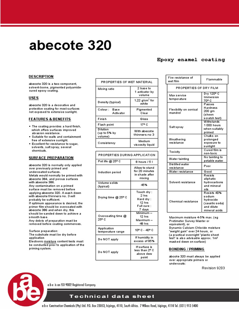 Abecote 320: Epoxy Enamel Coating | PDF | Epoxy | Industrial Processes