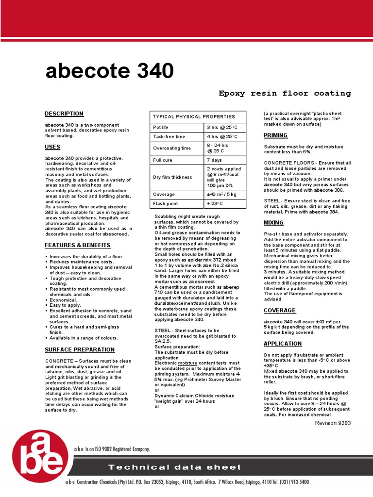 Abecote 340 | PDF | Epoxy | Concrete
