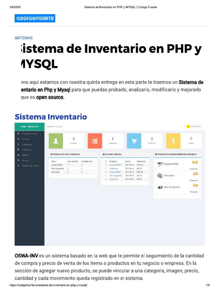 Sistema de Inventario en PHP y MYSQL - Codigo Fuente | PDF