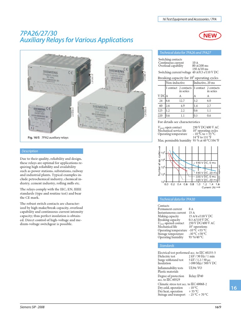 Technical Specifications and Standards for 7PA Series Auxiliary Relays ...