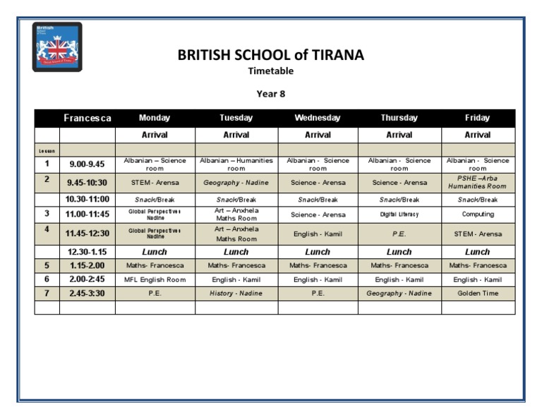BST Secondary Timetables Y8 2020 To 2021 | PDF