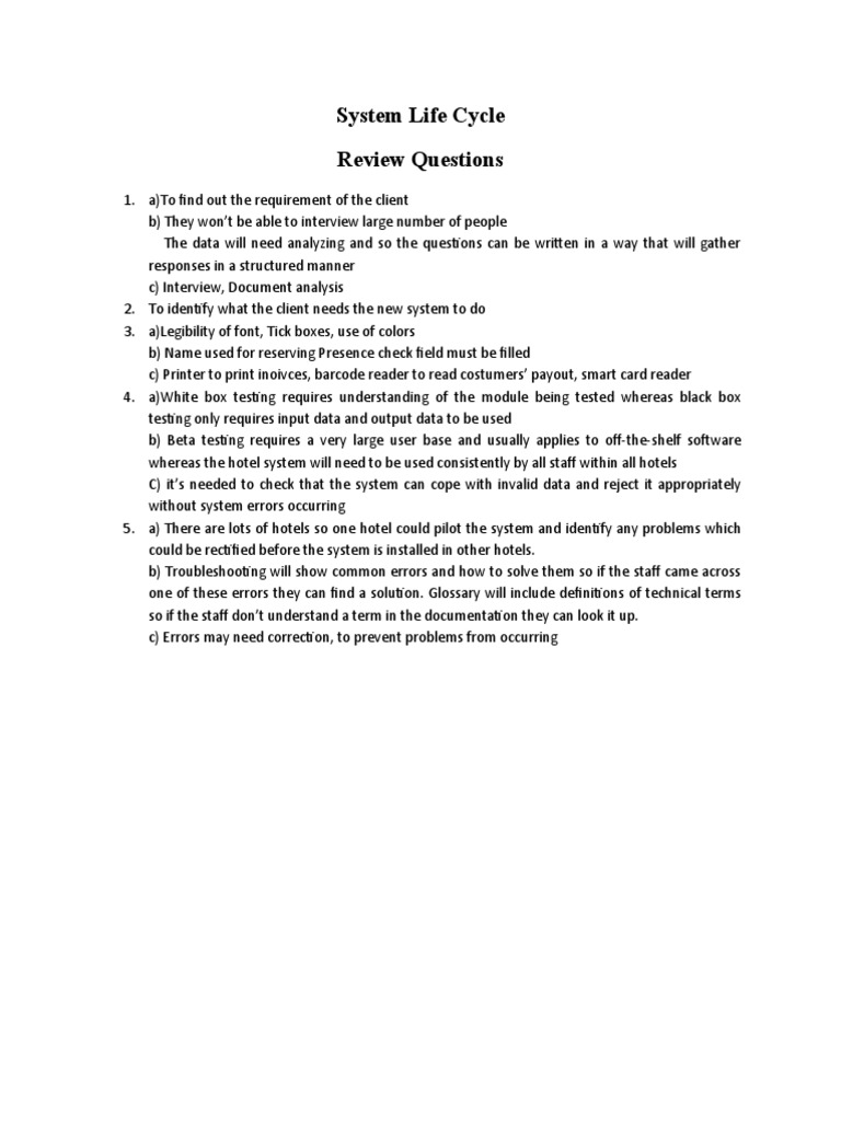 System Life Cycle Review Questions Guide | PDF | Computers