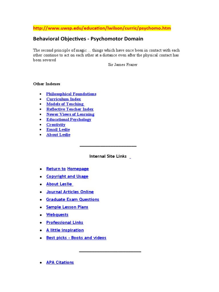 Behavioral Objectives - Psychomotor Domain | PDF | Learning | Pedagogy