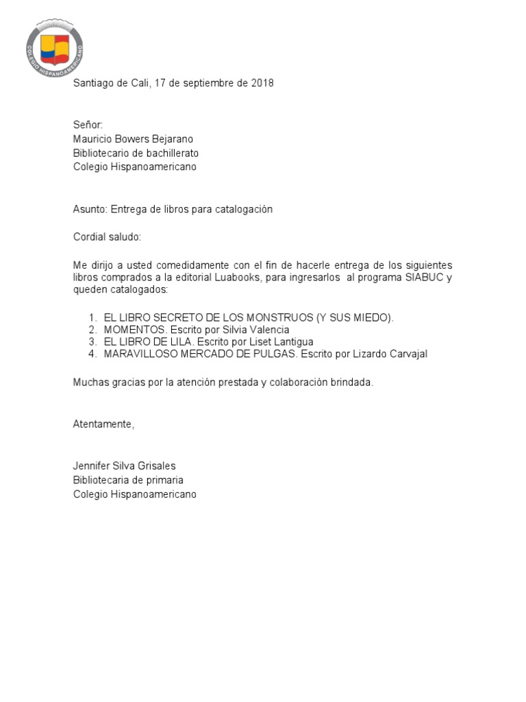 Carta de Libros para Catalogar | PDF