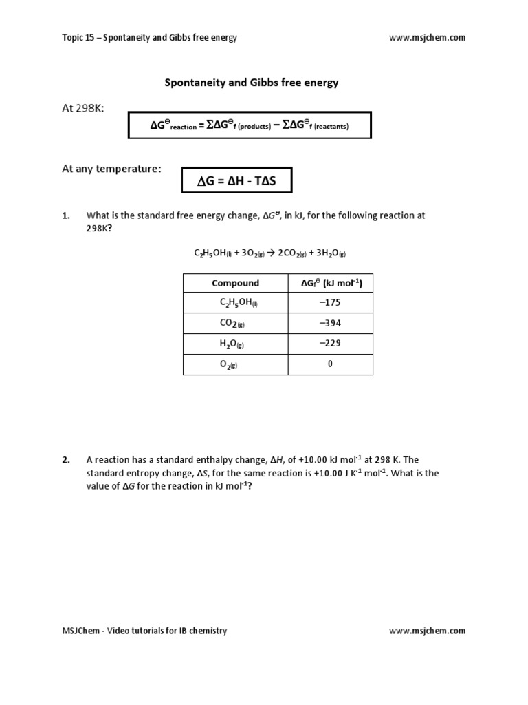 G = Δh - Tδs: Spontaneity and Gibbs free energy | PDF | Gibbs Free ...