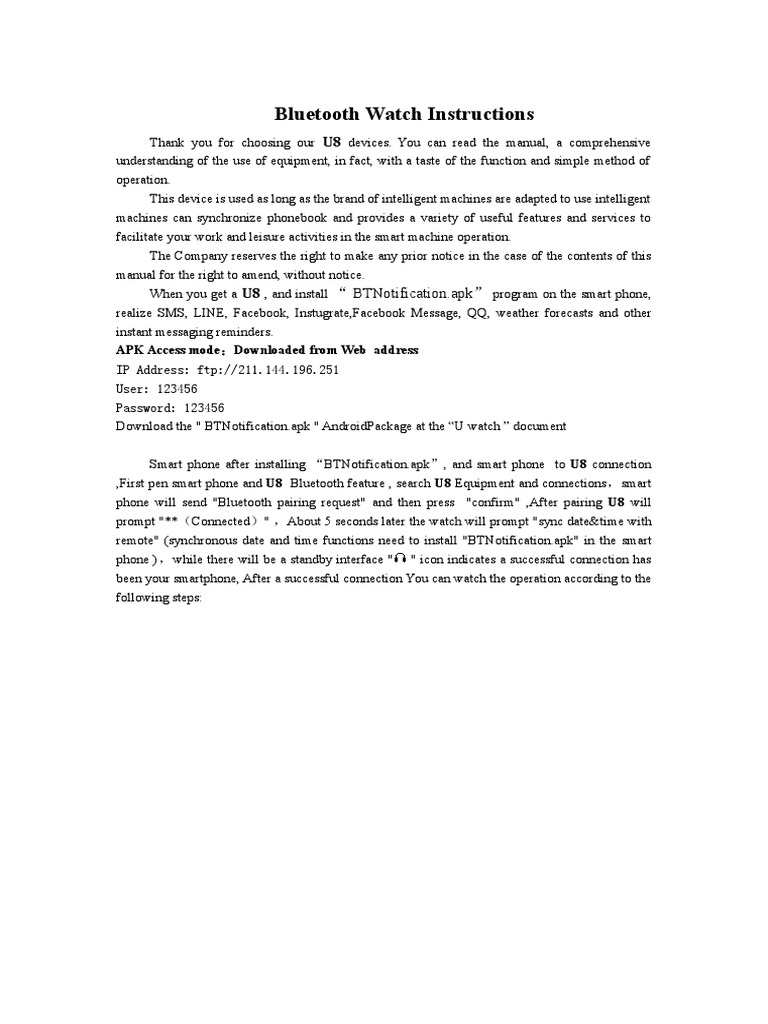 Bluetooth Watch Instructions: " Btnotification - Apk" | PDF | Smartphone | Bluetooth