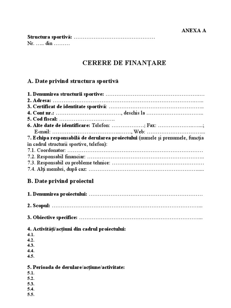 Cerere de Finantare - Model | PDF
