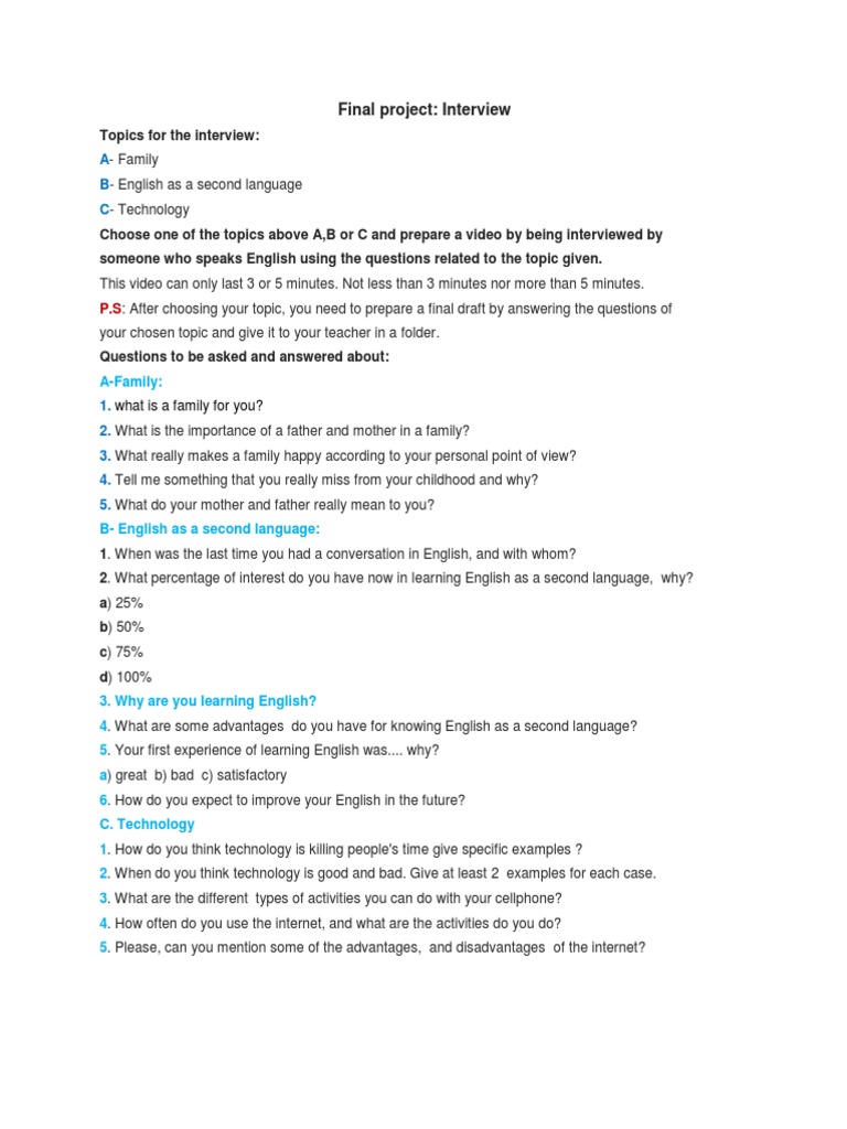 Final project interview questions | PDF