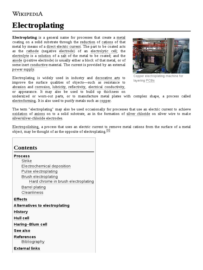 Electroplating: Electroplating Is A General Name For Processes That Create A Metal | PDF ...