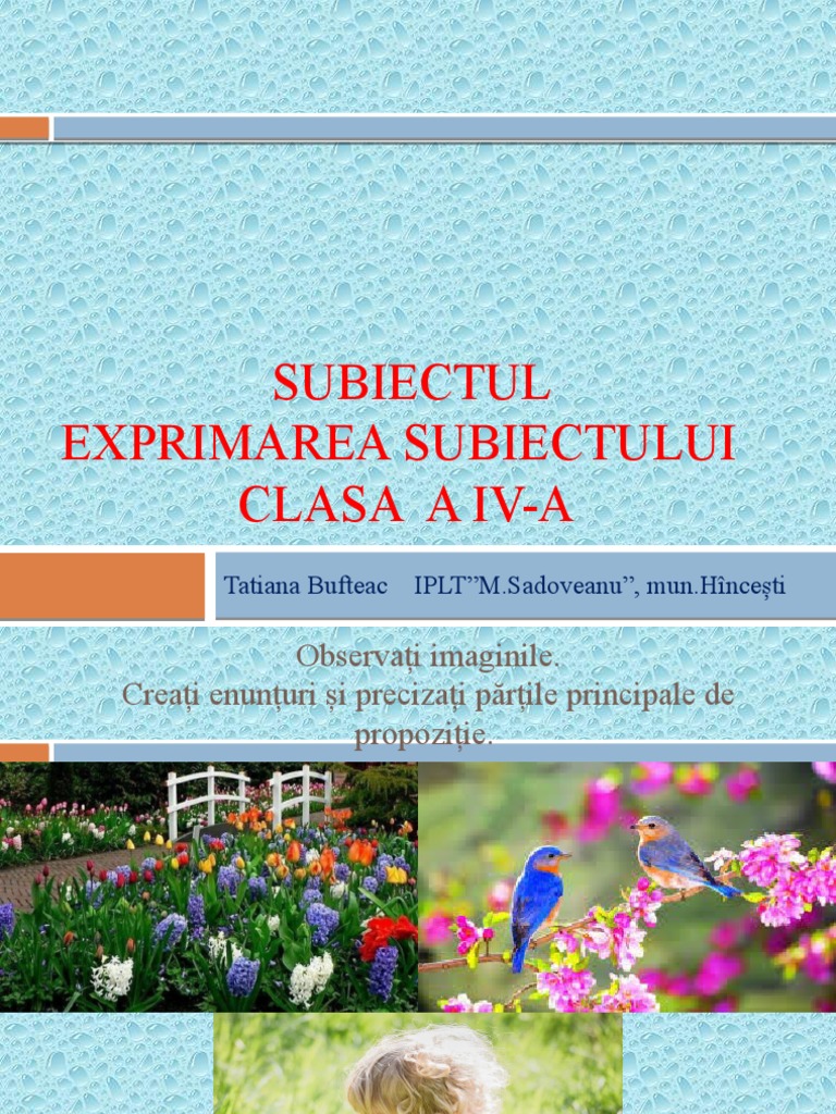 Subiectul, Clasa A IV-a Tatiana Bufteac | PDF