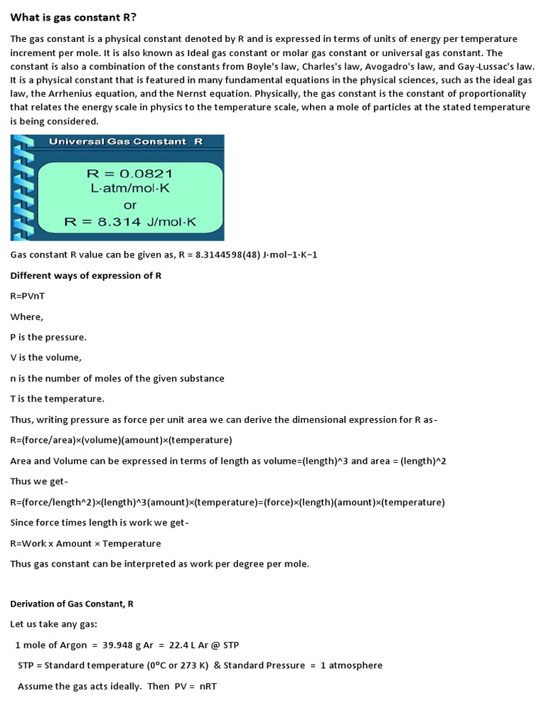 Understanding the Gas Constant R | PDF | Gases | Theoretical Physics