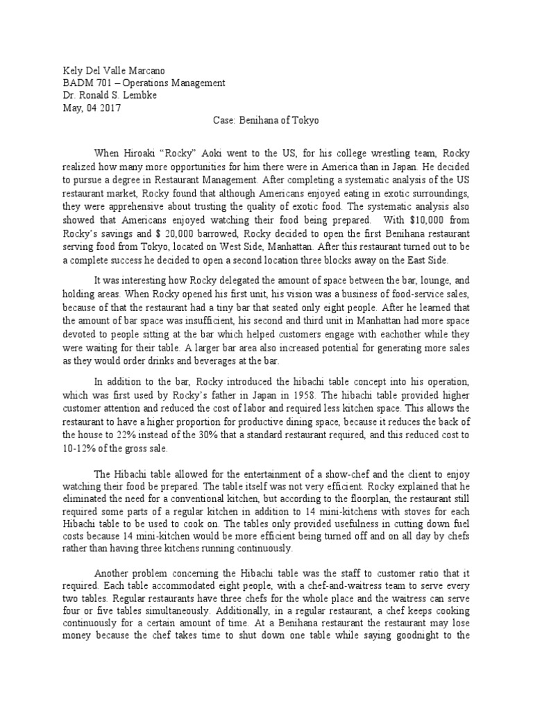 Benihana Case Study | PDF | Restaurants | Kitchen