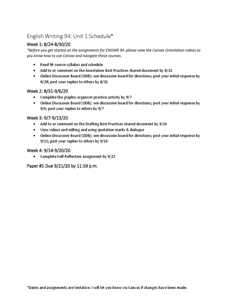 Getting Started: An Overview of the First Four Weeks of Assignments for ...