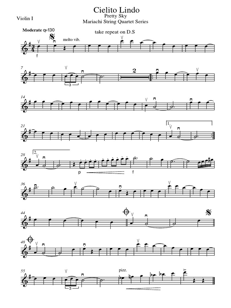 Cielito Lindo (Pretty Sky) For STRQ - Parts PDF | PDF | Music ...