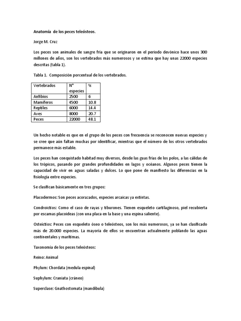 Anatomía y Fisiología de Los Peces Teleósteos | PDF | Vena | Pescado