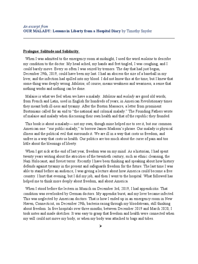 OUR MALADY Excerpt - Prologue | PDF | Empathy | Mind