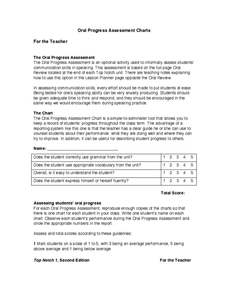 Oral Progress Assessment Charts For The Teacher | PDF | Pedagogy | Teachers