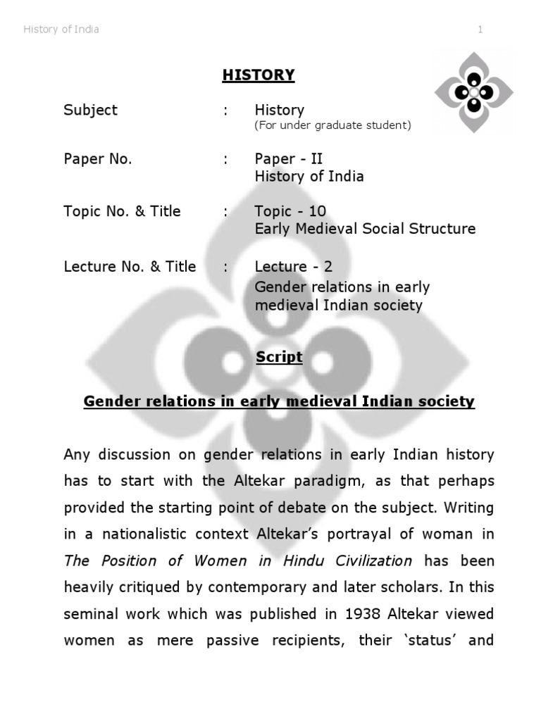 Position of Women's in Early Medieval India | PDF | Prostitution | Property