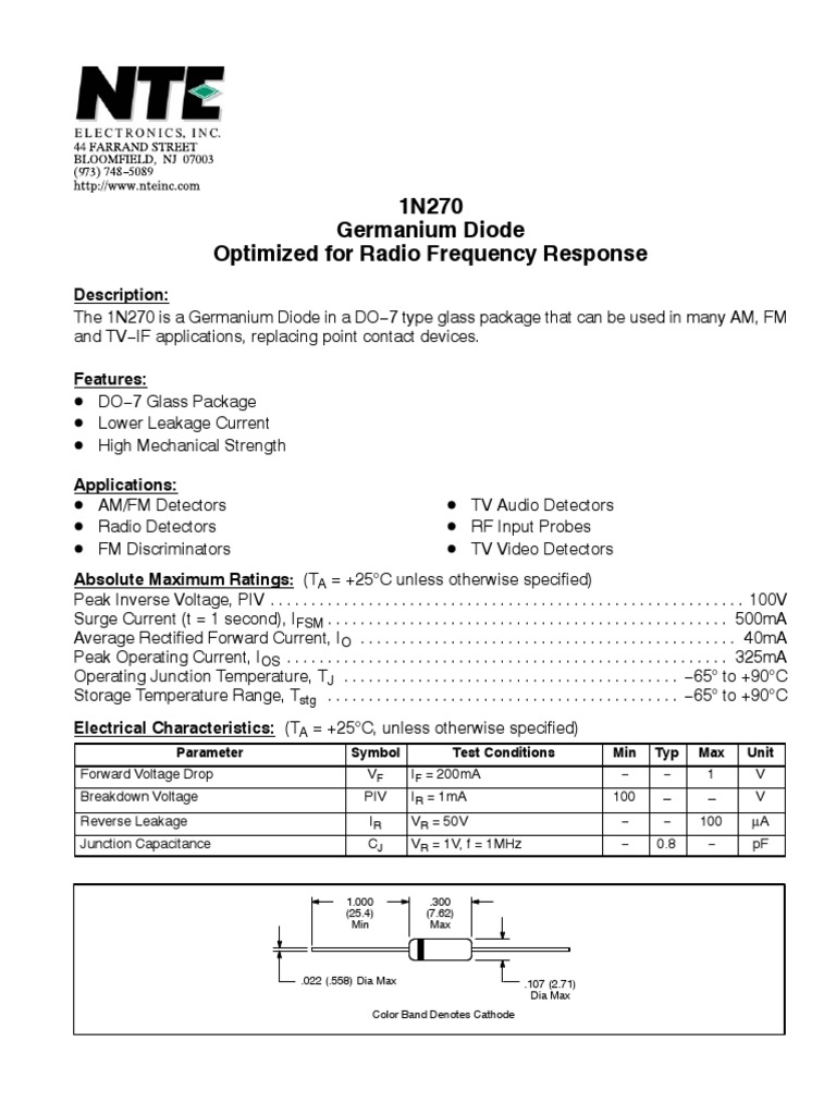 1N270 Germanium Diode Optimized For Radio Frequency Response | PDF ...