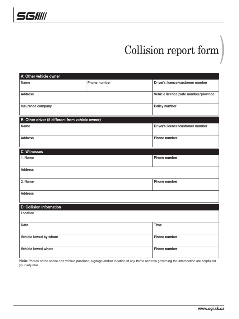 Collision Report Form: A: Other Vehicle Owner | PDF