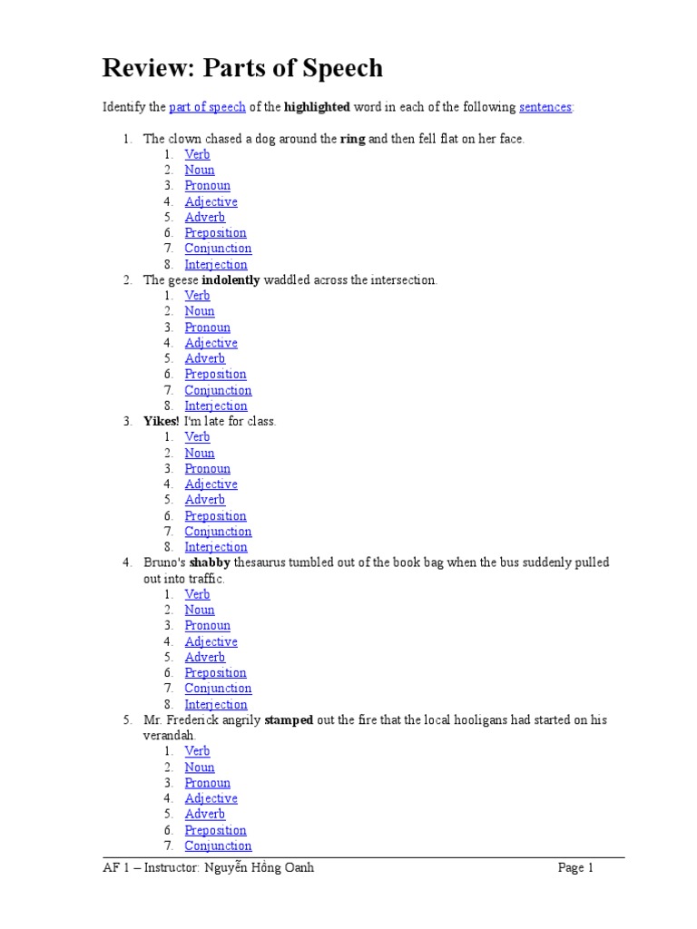 Review - Part of Speech | PDF | Part Of Speech | Adverb