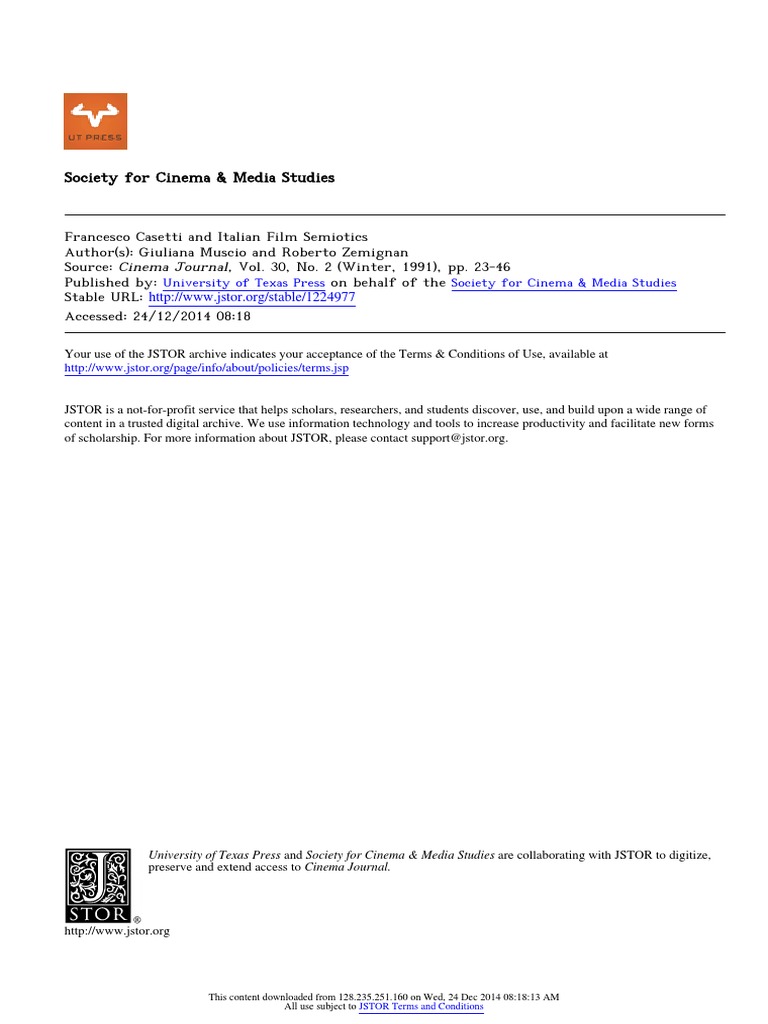 Casetti's Impact on Italian Film Semiotics | PDF | Discourse | Semiotics