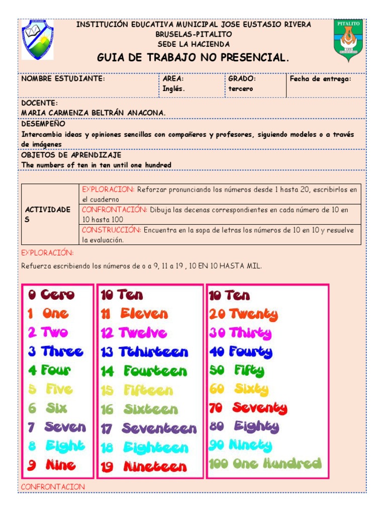 Guía de Inglés: Números en Decenas | PDF