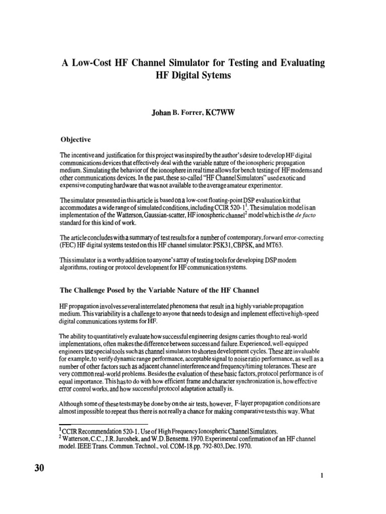 A Low-Cost HF Channel Simulator For Testing and Evaluating HF Digital ...