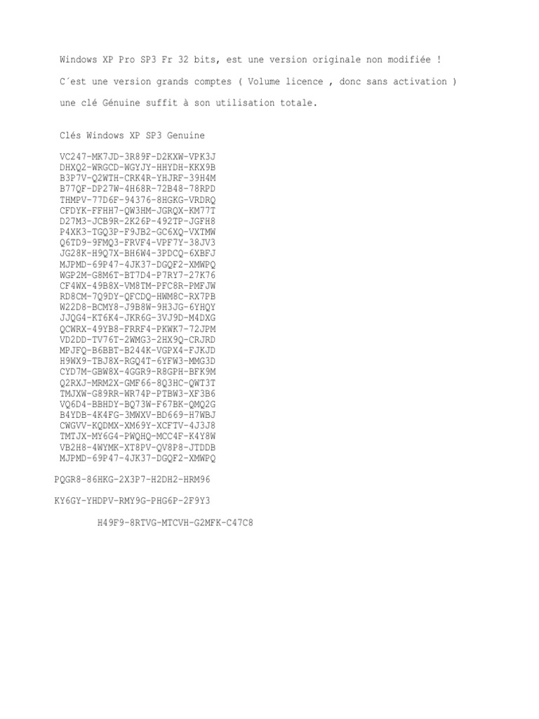 Windows XP Pro SP3 32-bit Genuine Keys | PDF