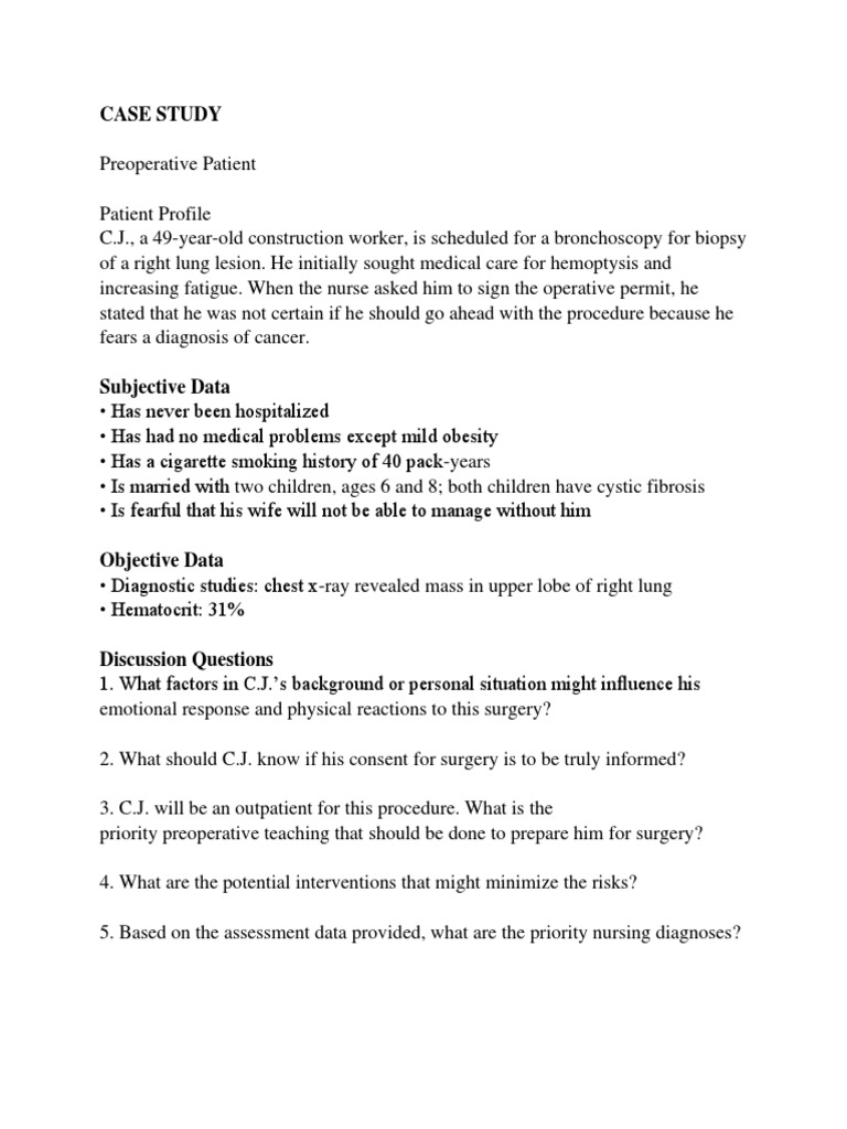 Case Scenario Types of Surgery and Pre-Op Care PDF | PDF