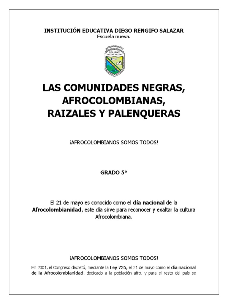 Afrocolombianos Somos Todos - Grado 5 | PDF