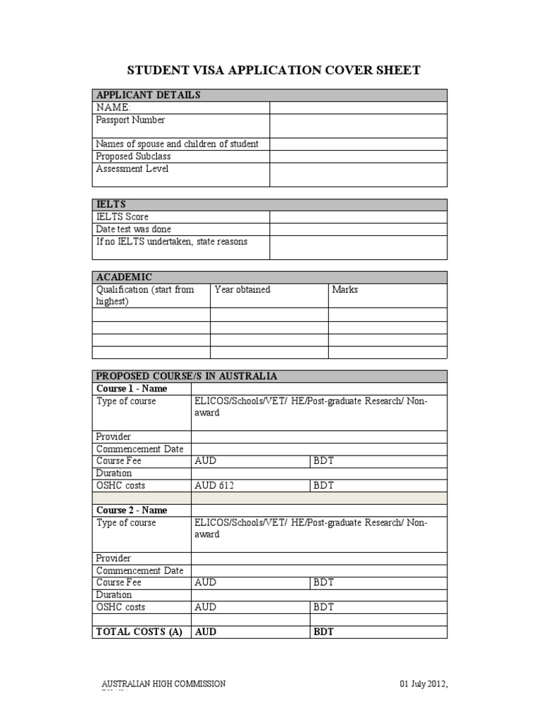 Student Visa Application Cover Sheet: Name | PDF | International ...