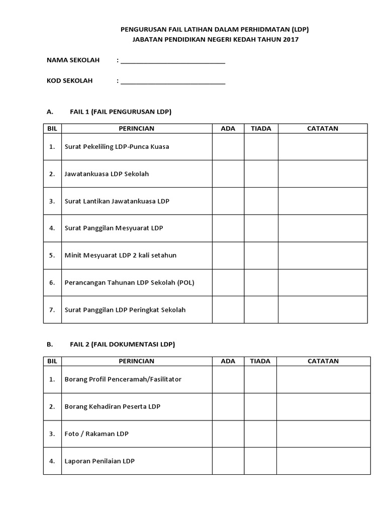 Pengurusan Fail LDP SPLKPM 2017 | PDF